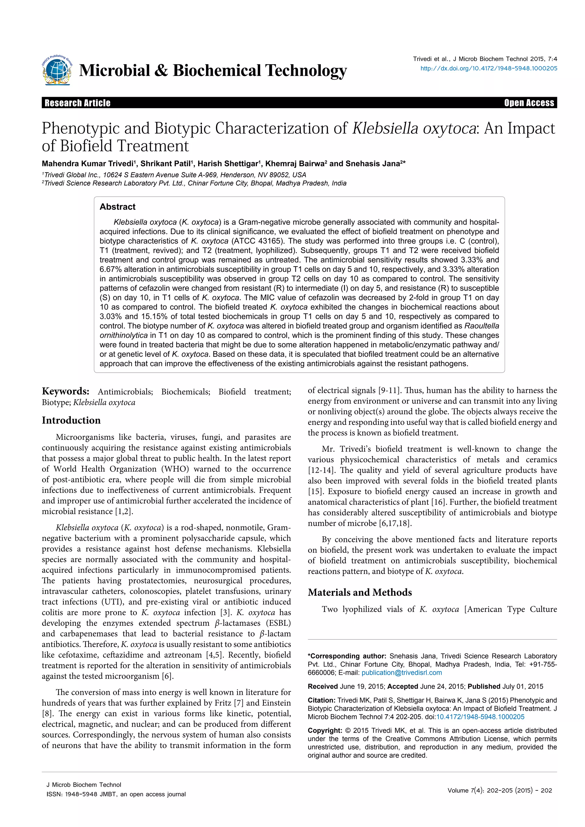 Phenotypic and Biotypic Characterization of Klebsiella oxytoca: An ...