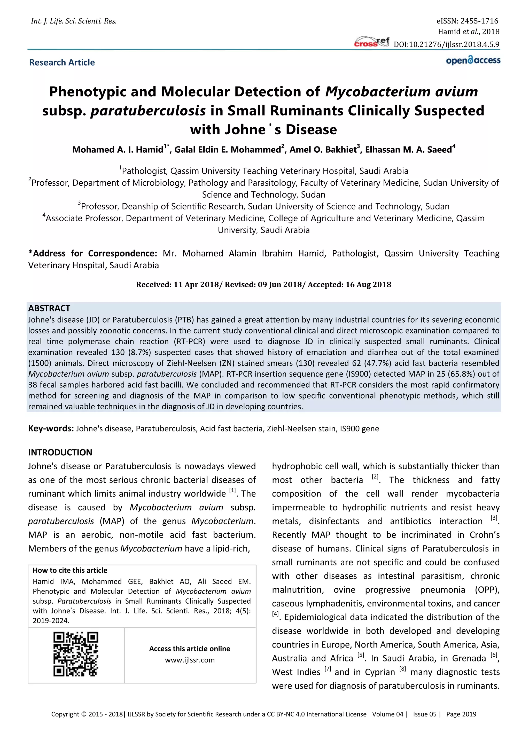 Phenotypic and Molecular Detection of Mycobacterium avium subsp. paratuberculosis in Small ...