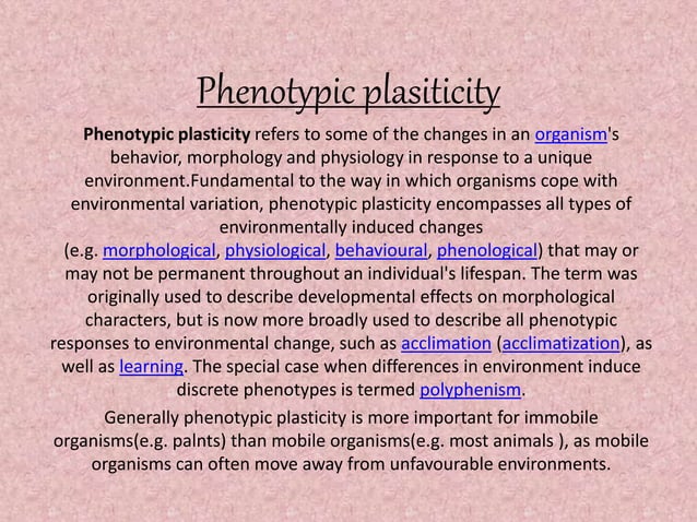 Phenotypic plasticity | PPTX | Genetics | Science
