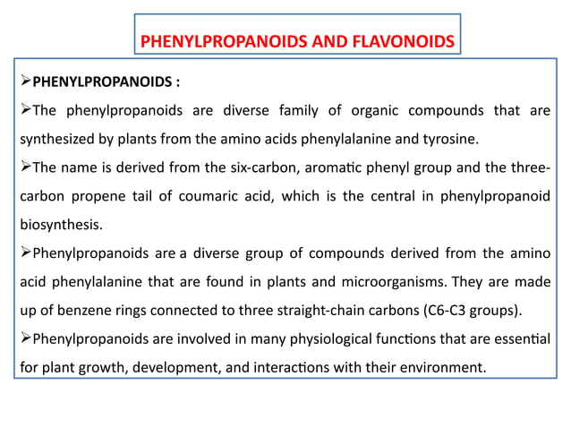 PHENYLPROPANOIDS AND FLAVONOIDS &TANNINS | PPTX | Chemistry | Science