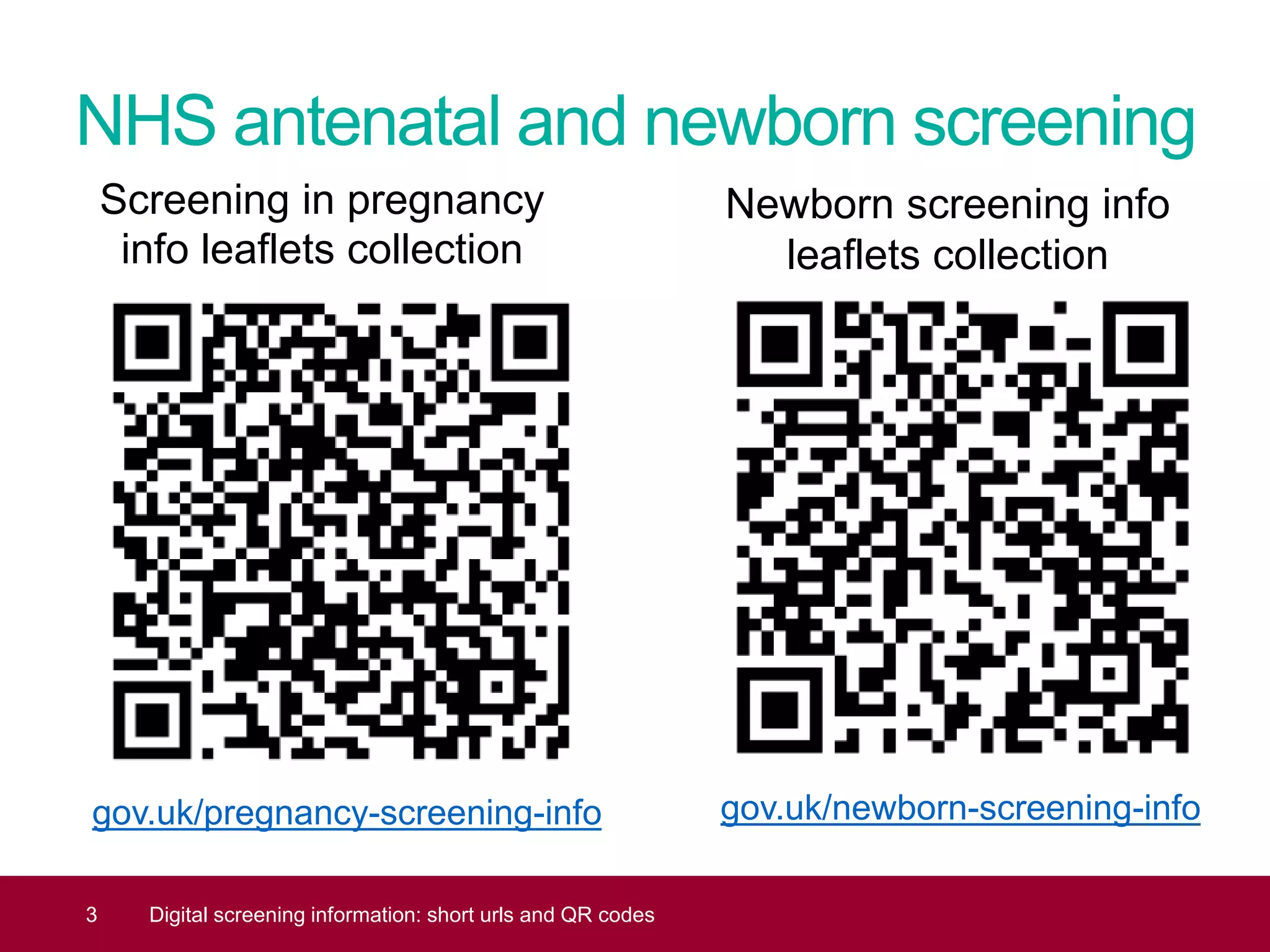 NHS screening leaflet short urls and qr codes | PPT