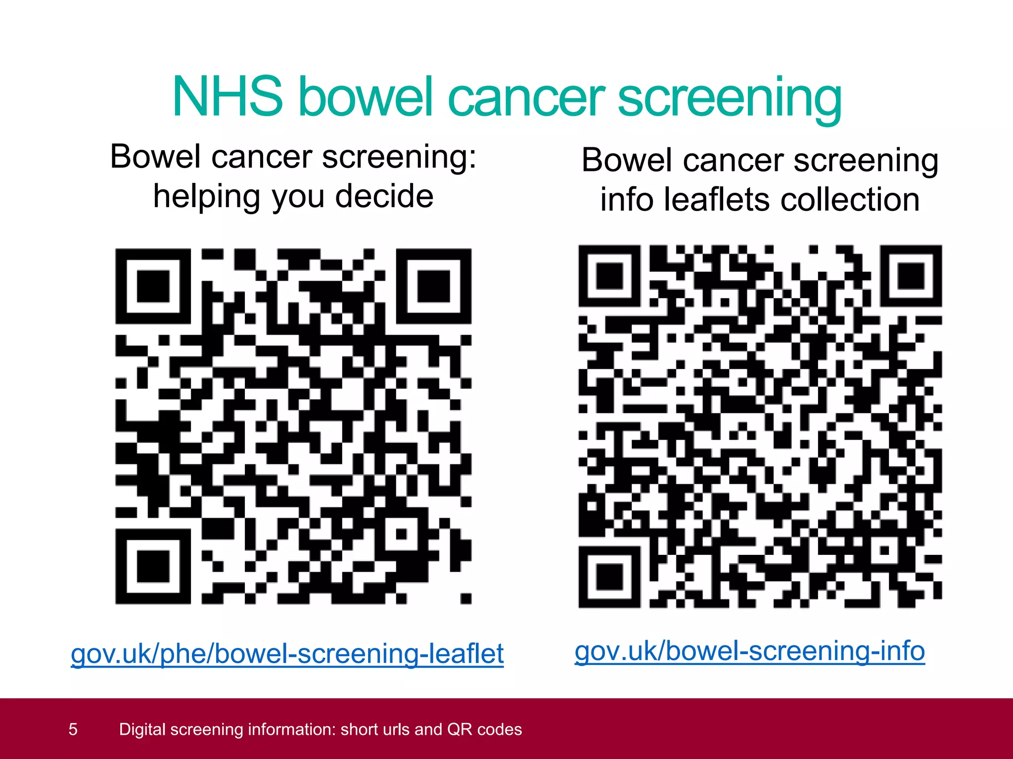 NHS screening leaflet short urls and qr codes | PPT