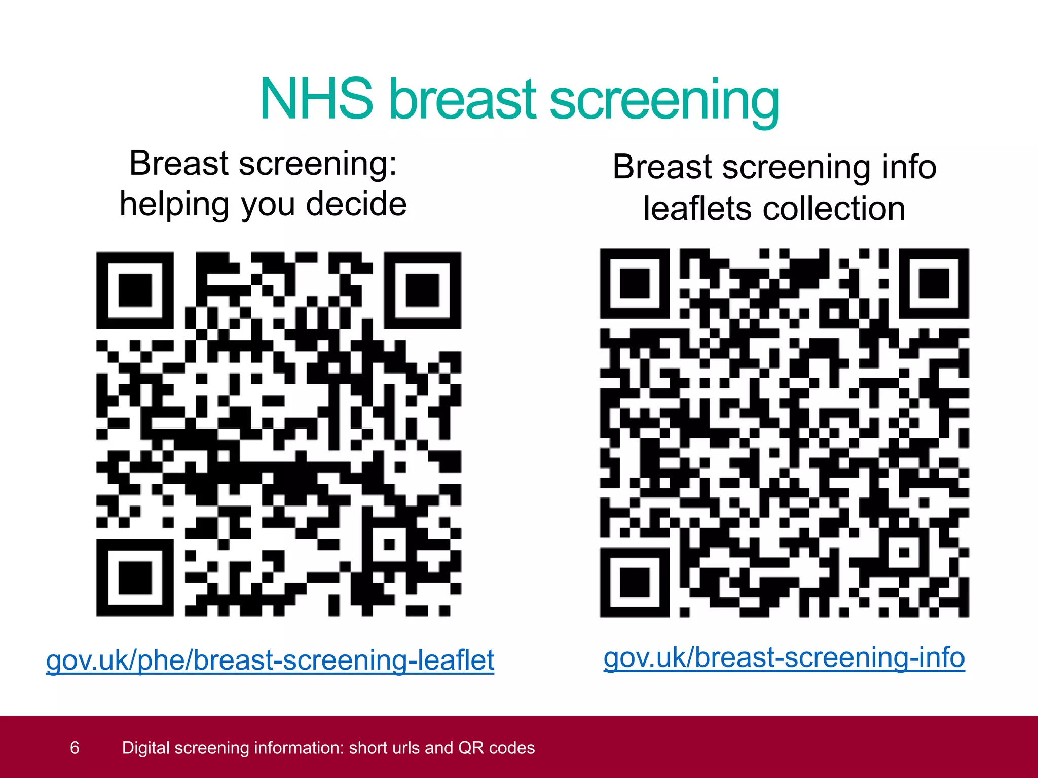 NHS screening leaflet short urls and qr codes | PPT