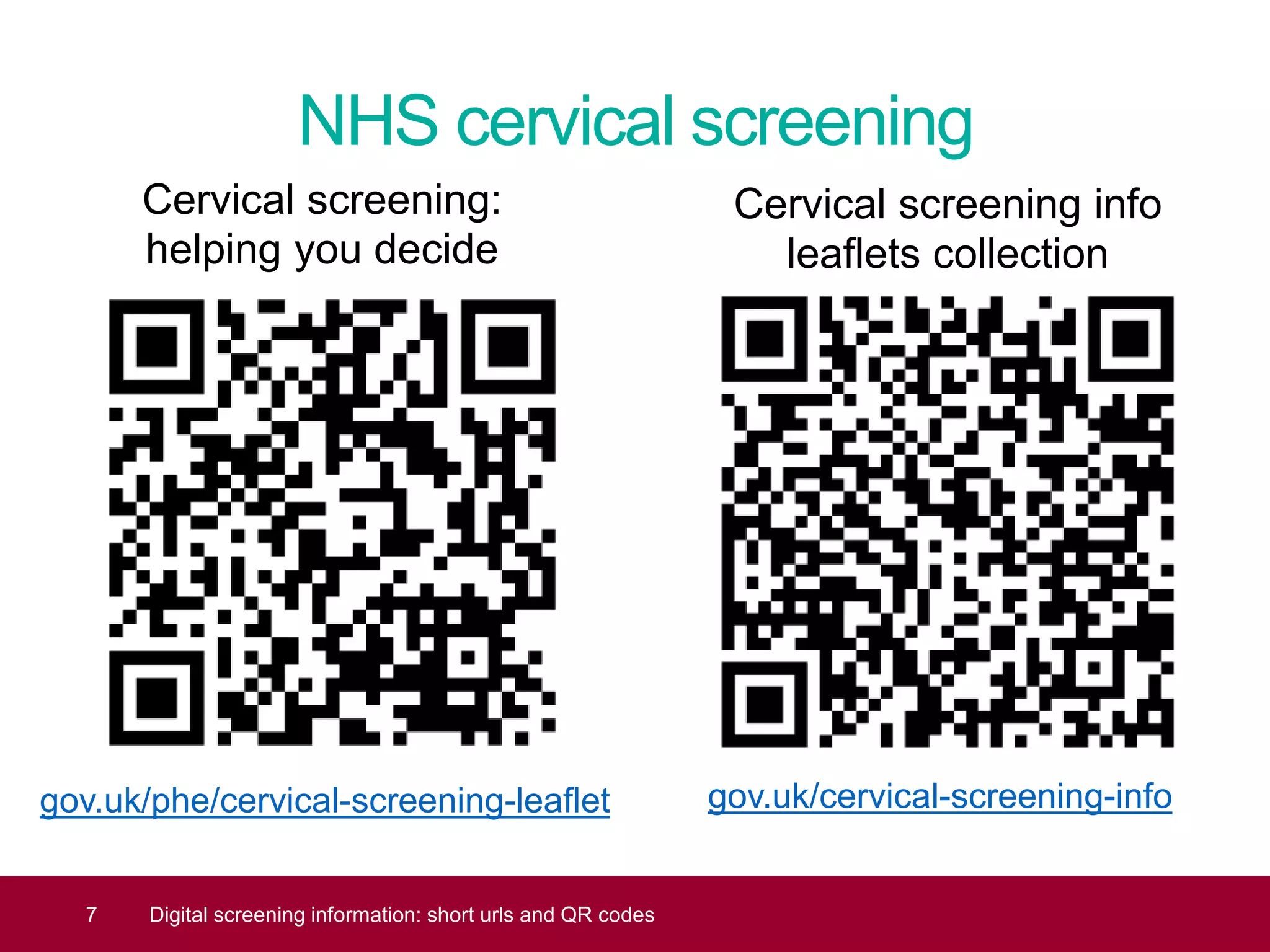 NHS screening leaflet short urls and qr codes | PPT