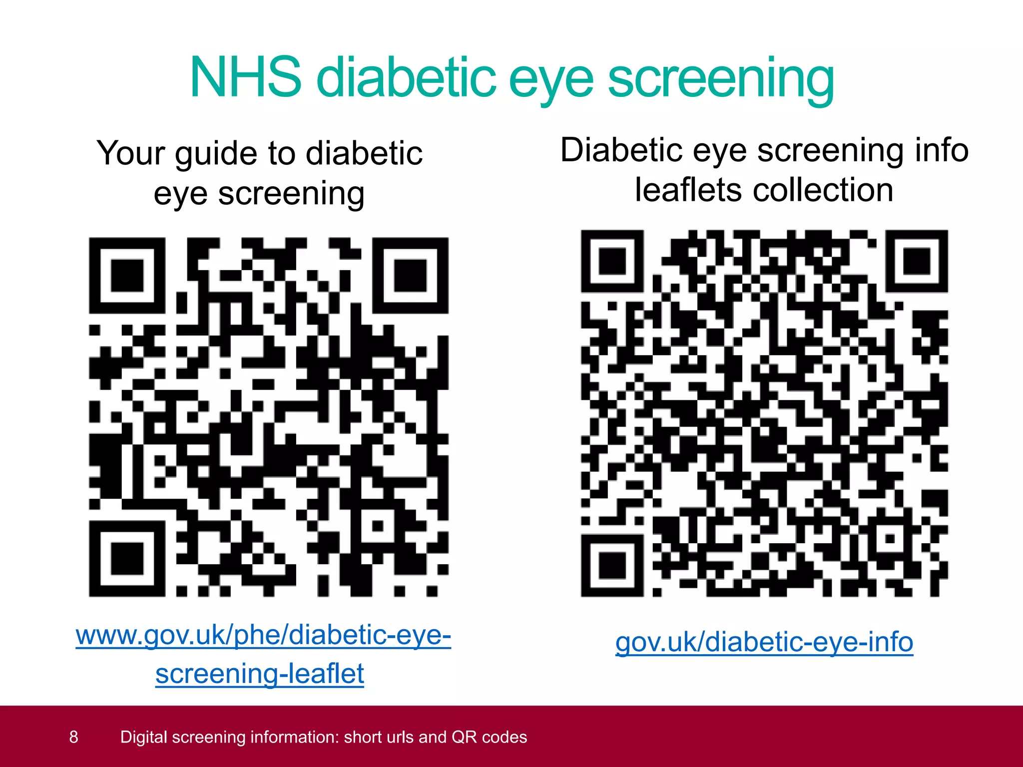 NHS screening leaflet short urls and qr codes | PPT