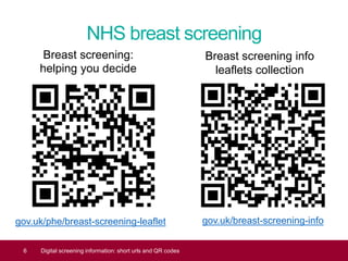 NHS screening leaflet short urls and qr codes | PPT