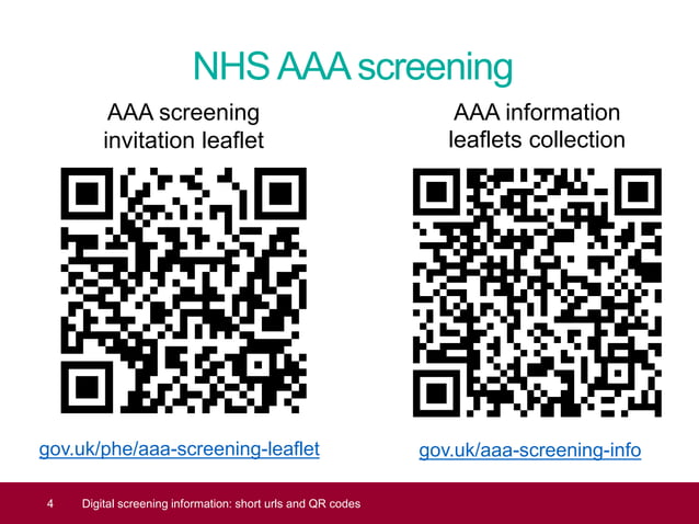 NHS screening leaflet short urls and qr codes PDF | PPT