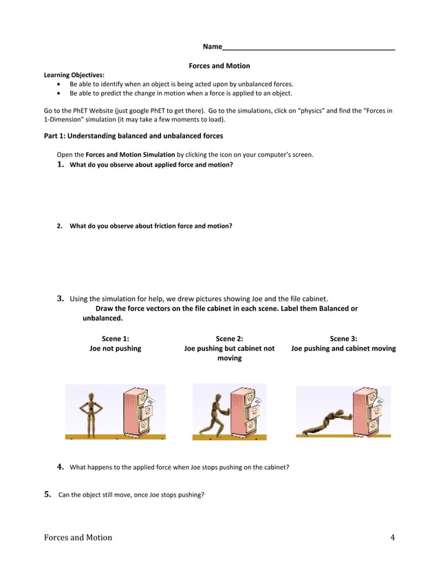Phet forces student sheet | DOC | Physics | Science