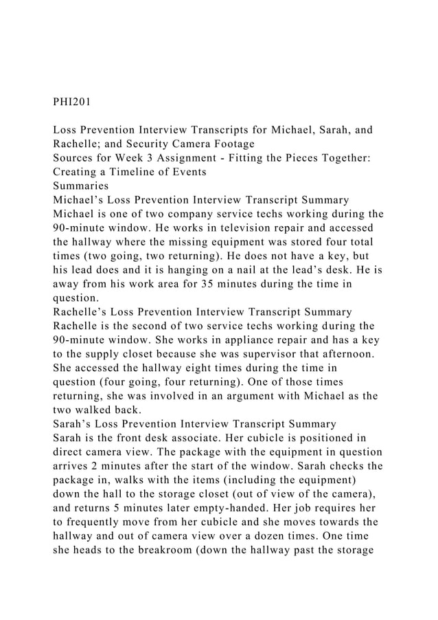 PHI201Loss Prevention Interview Transcripts for Michael, Sar.docx ...