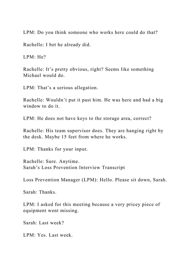 PHI201Loss Prevention Interview Transcripts for Michael, Sar.docx