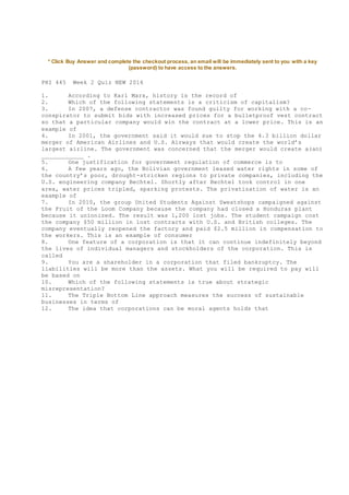 Phi 445 week 2 quiz new 2016 | DOCX