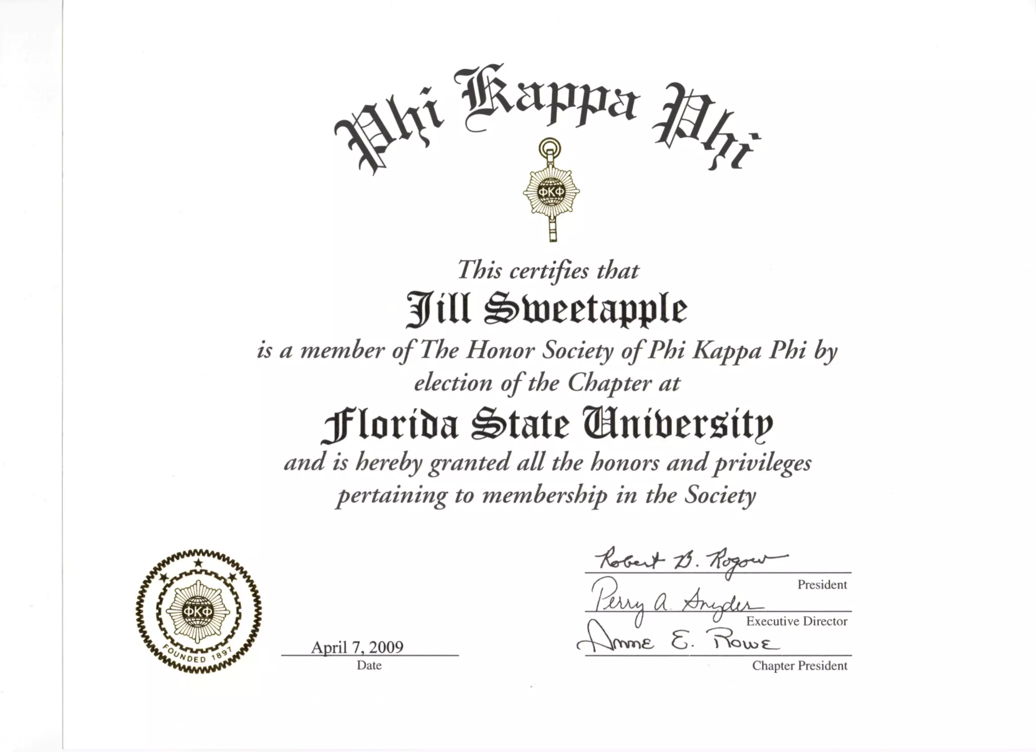 Phi Kappa Phi Certificate | PPT