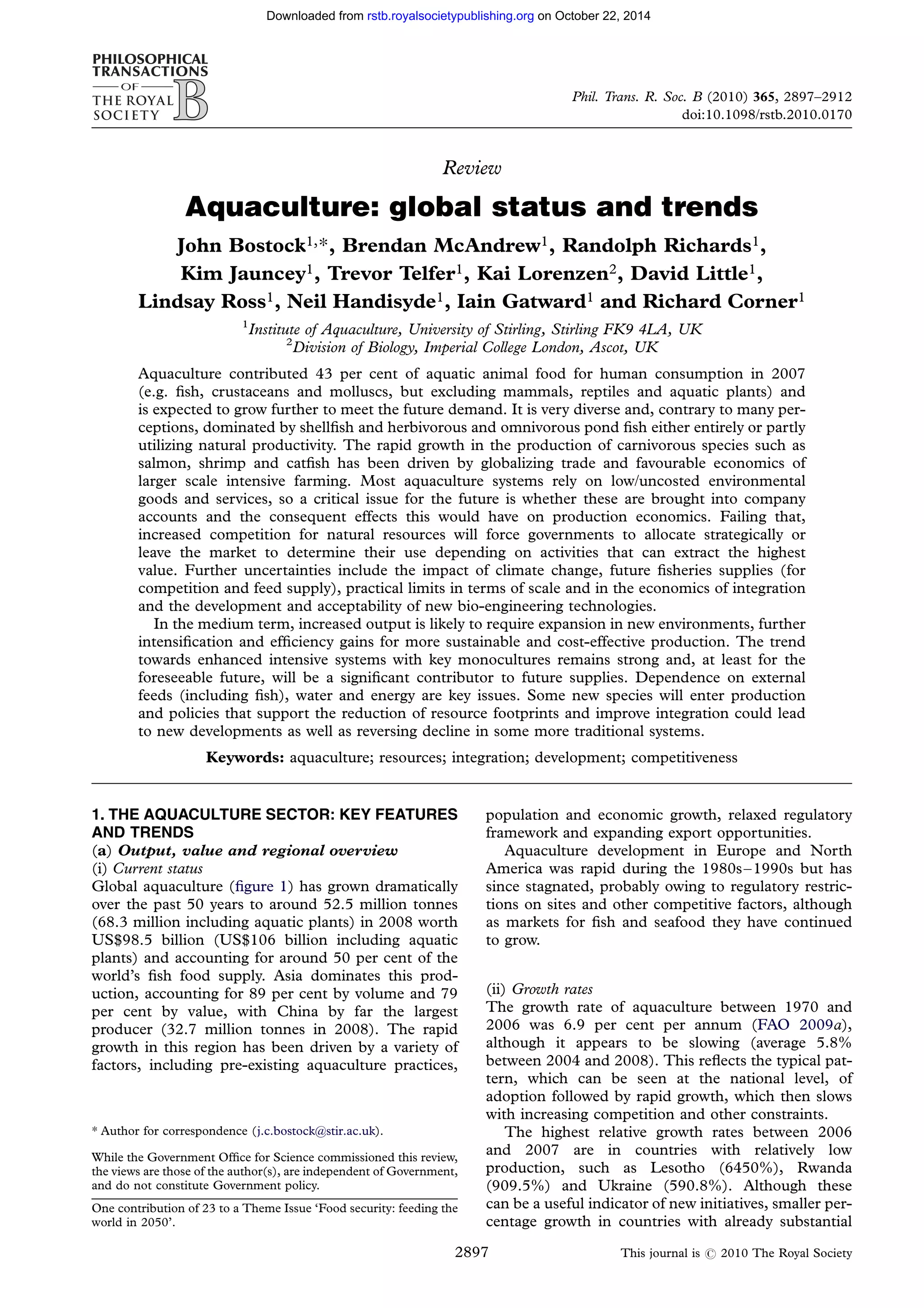 Aquaculture: global status and trends | PDF