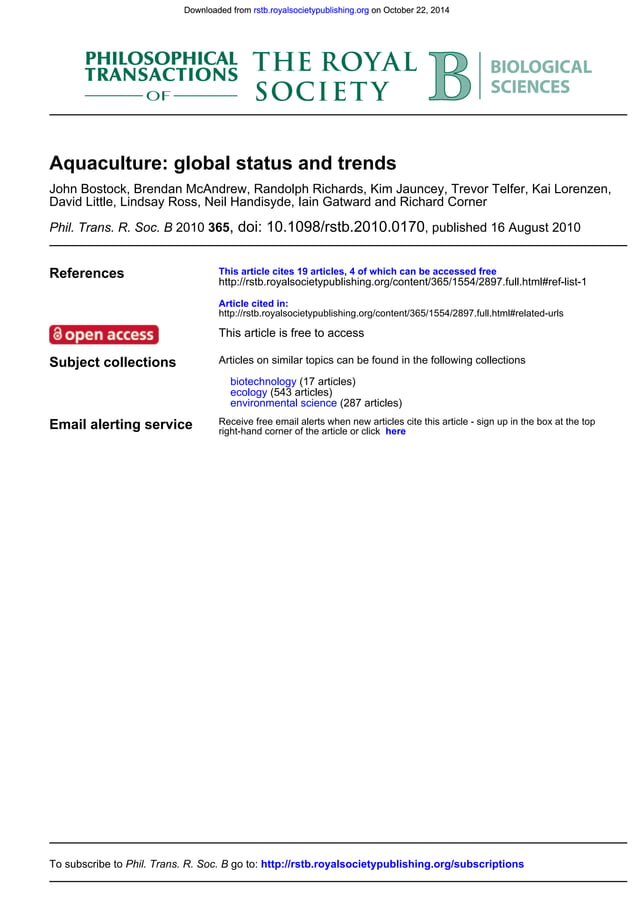 Aquaculture: global status and trends | PDF