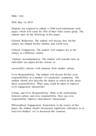 PHIL 1301 DUE May 1st 2019 Students are required to submi | PDF