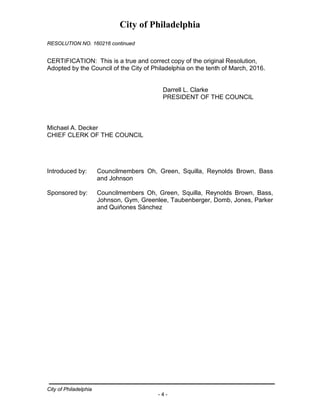 Philadelphia City Council Resolution No. 160216 | PDF