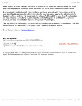Philadelphia Inquirer OpEd - Filibusters | PDF