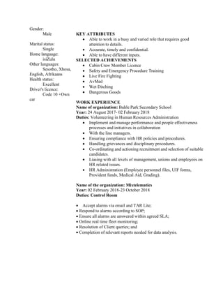 Philangenkosi mtshali resume | PDF