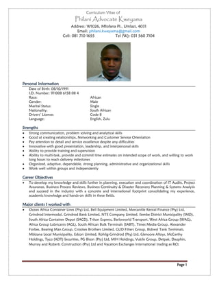 Philani Kweyama's CV | PDF