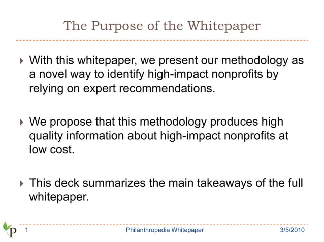 Philanthropedia Whitepaper Summary Deck Final | PPT