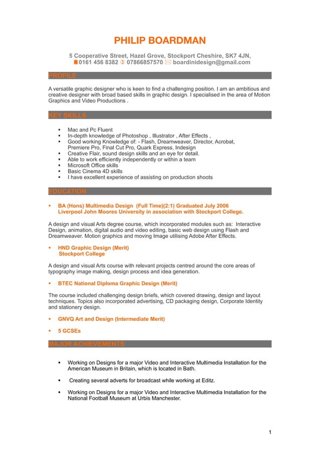 Phil Boardman Cv 2012 | PDF