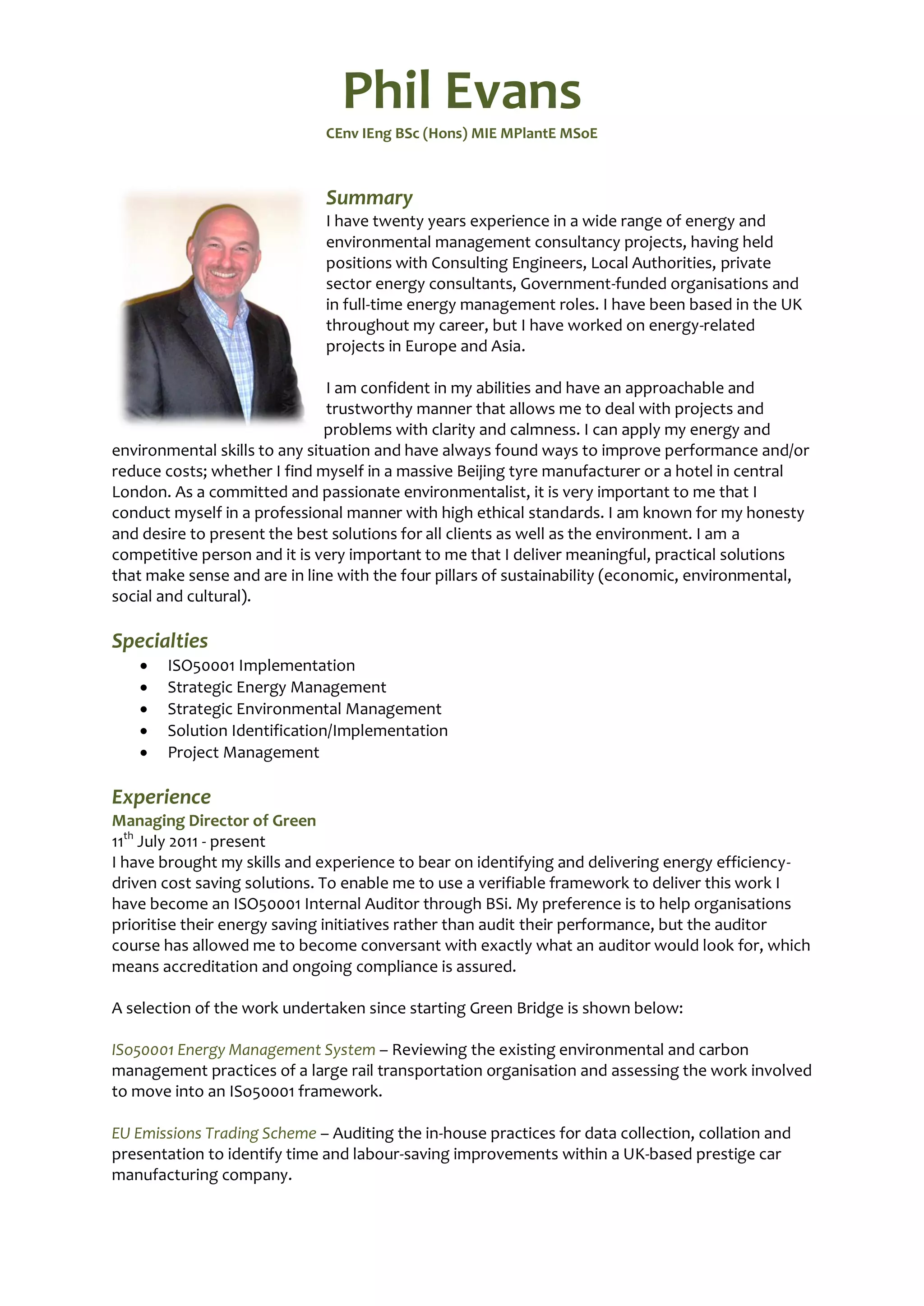 Phil Evans CV January 2012 | PDF | Power and Energy Industry | Industries