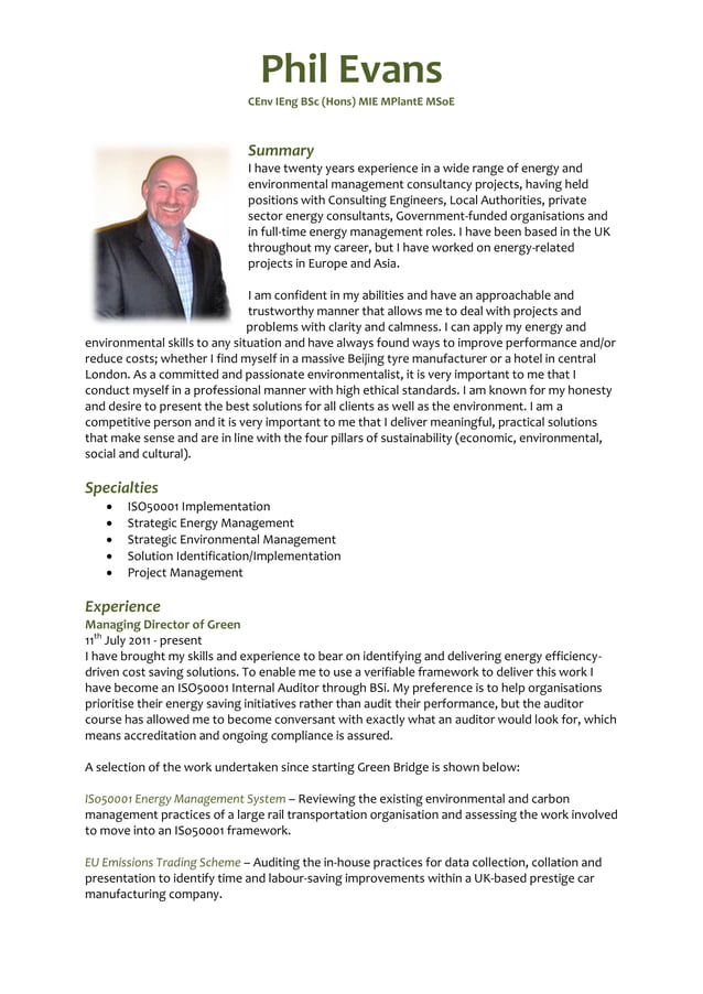 Phil Evans CV January 2012 | PDF | Power and Energy Industry | Industries