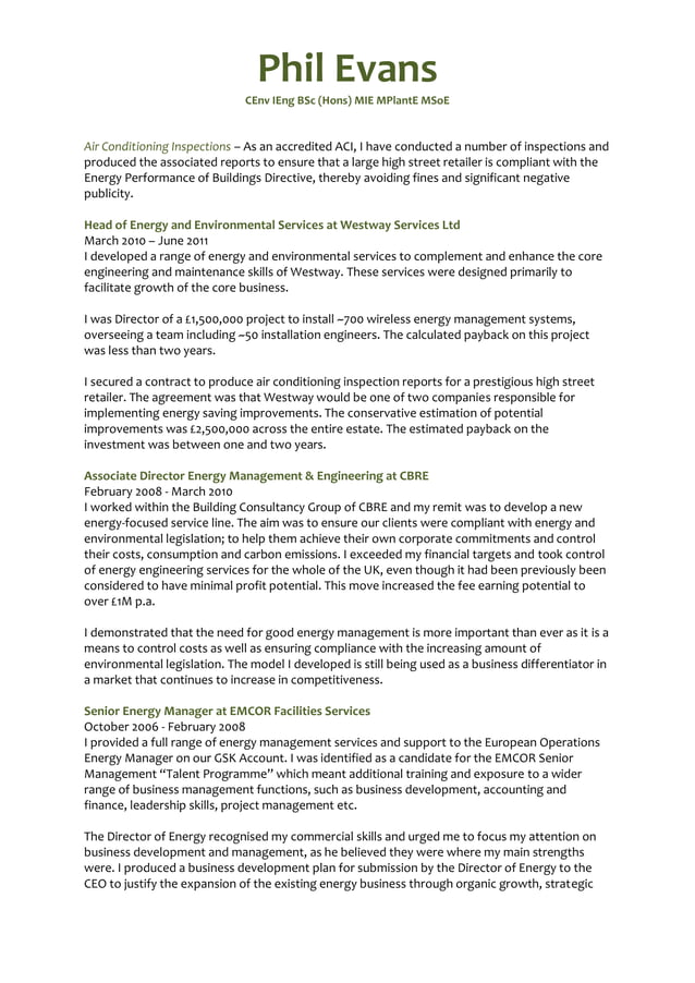 Phil Evans CV January 2012 | PDF | Power and Energy Industry | Industries