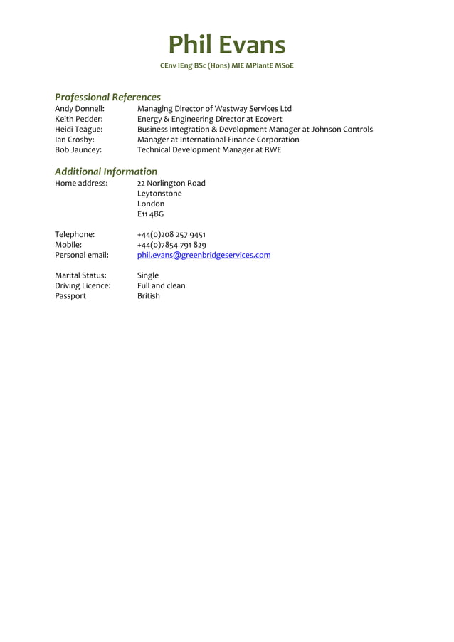 Phil Evans CV January 2012 | PDF | Power and Energy Industry | Industries