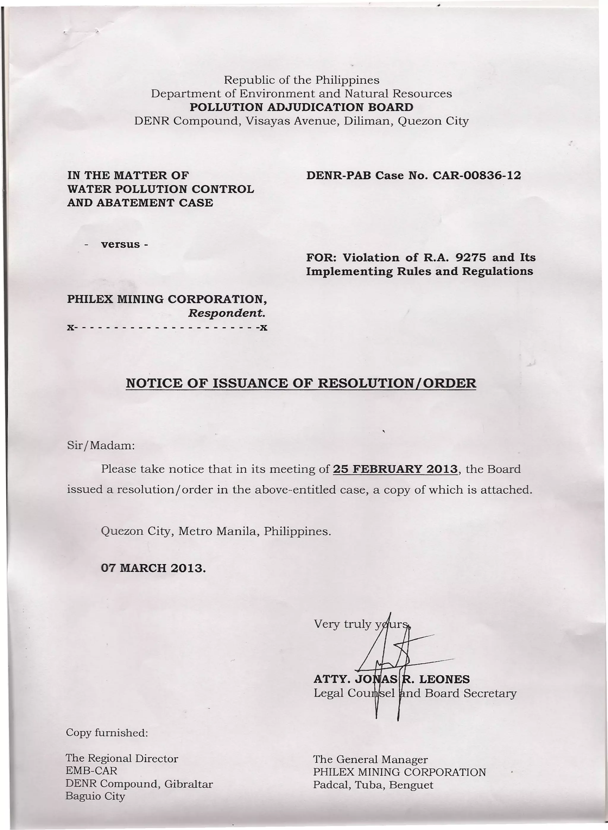 Philex Padcal Mine PAB Resolution | PDF