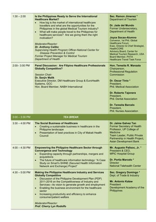 Tentative 1st Phil. Global Healthcare Forum Program (as of 7 Oct 2011 ...