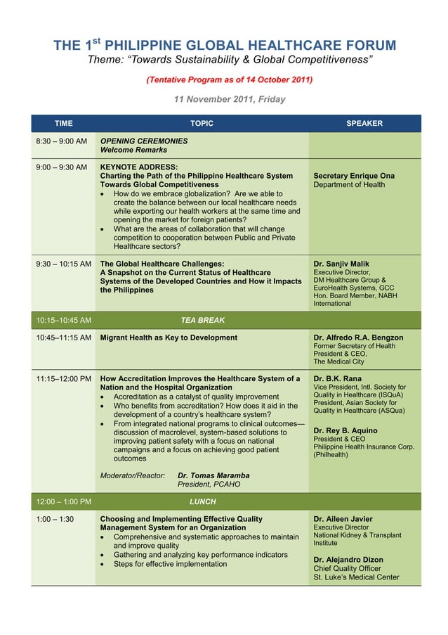 Tentative Program as of Oct. 14, 2011 | PDF | Healthcare Industry ...