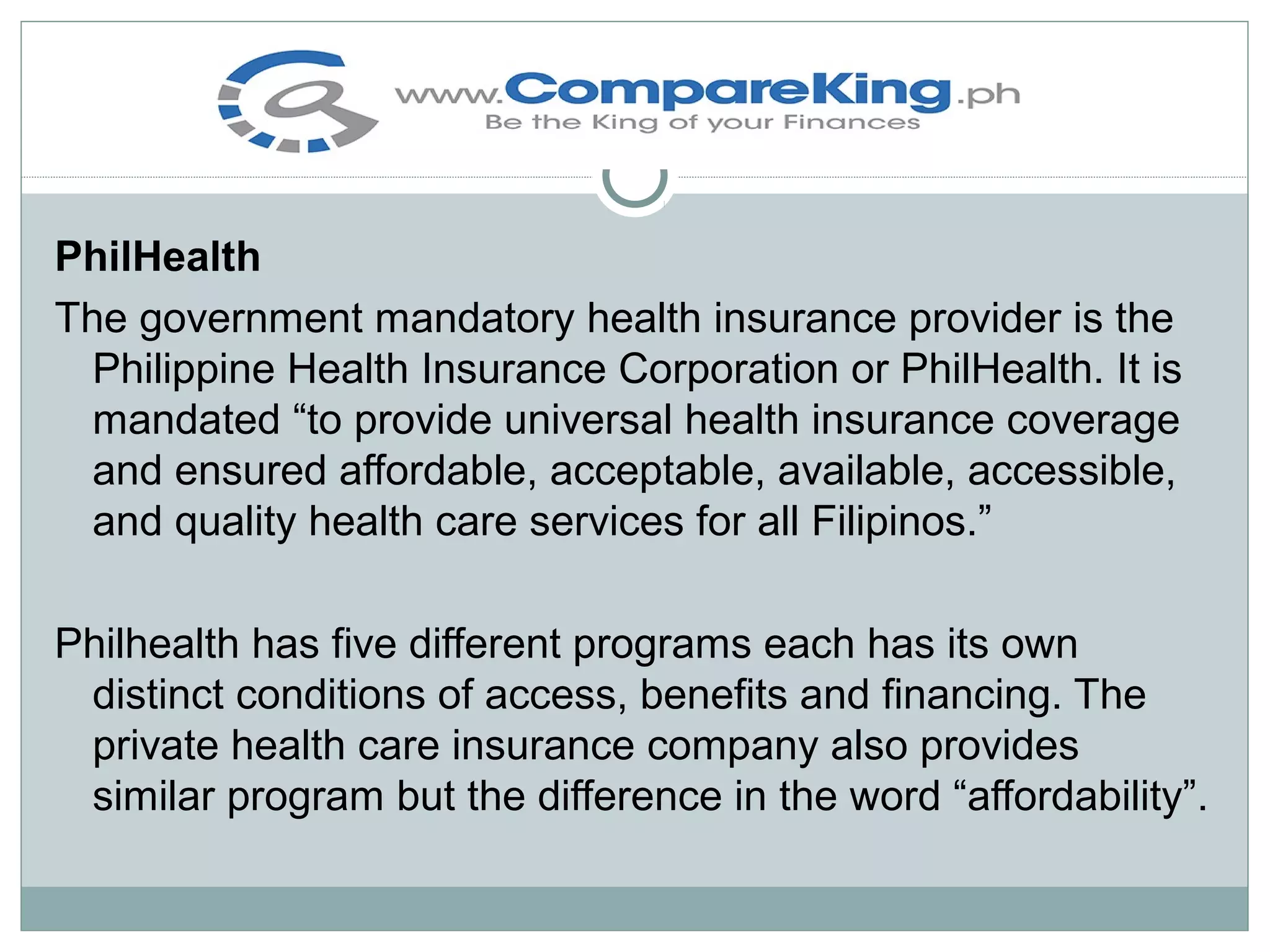 Philhealth and the private health insurance part one | PPT