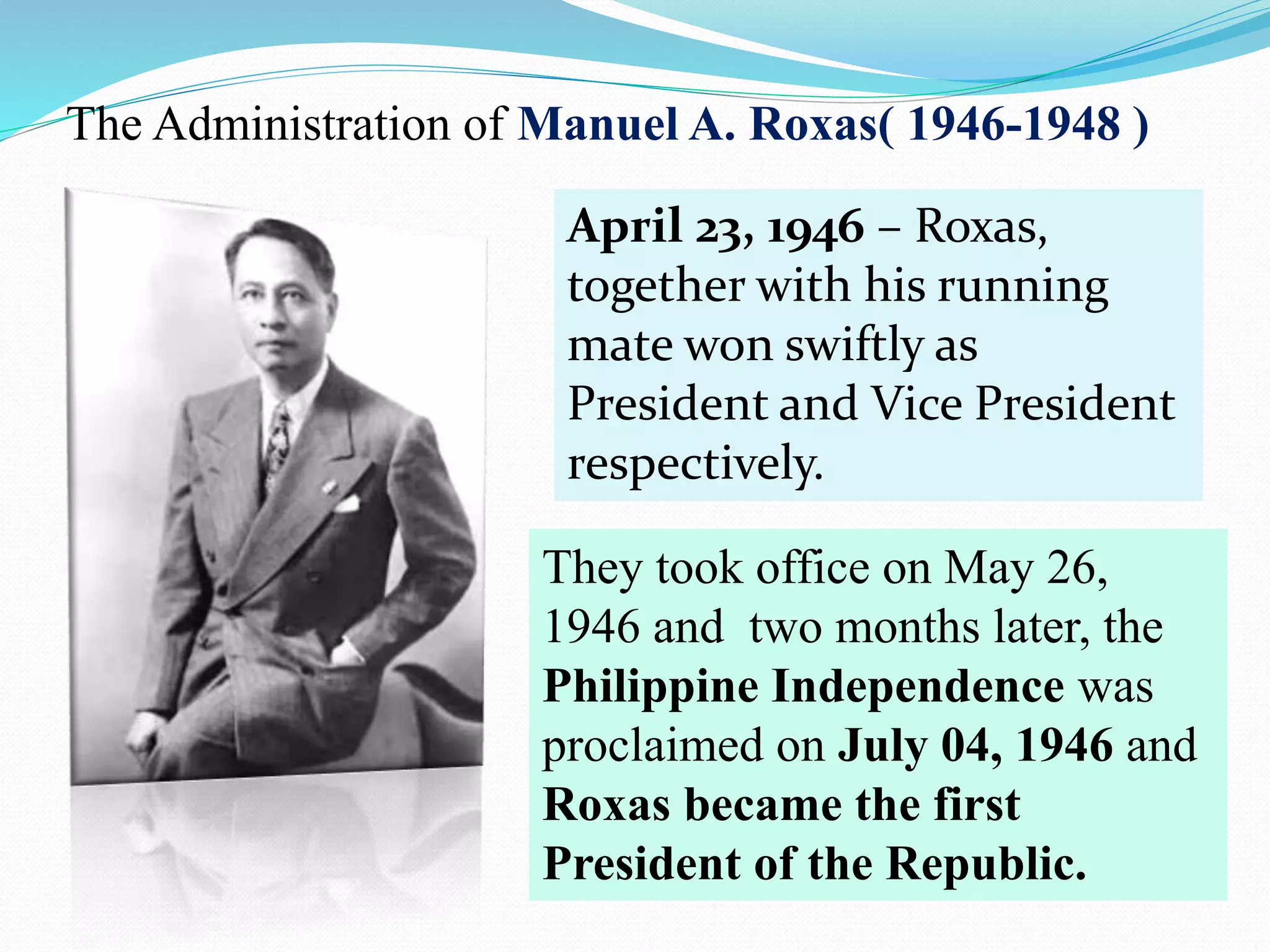Political Development of the Presidents from Roxas to Marcos (1946-1986 ...