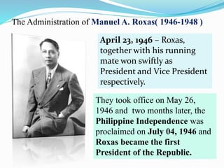 Political Development of the Presidents from Roxas to Marcos (1946-1986 ...
