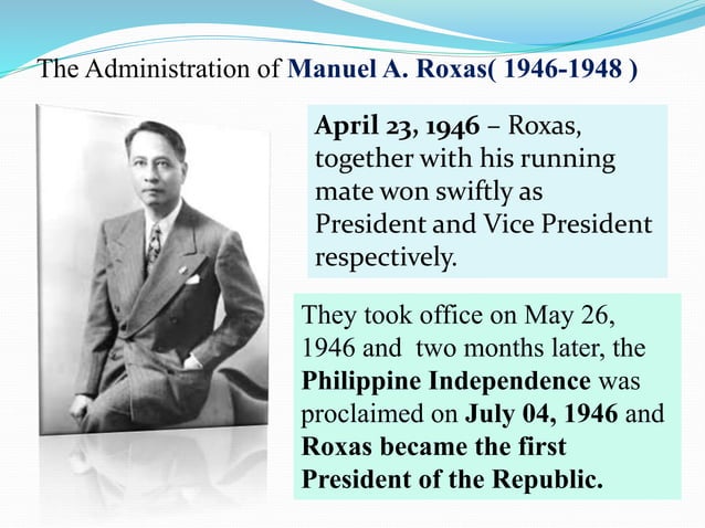 Political Development of the Presidents from Roxas to Marcos (1946-1986) | PPTX