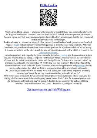Philip Larkin Essay | PDF