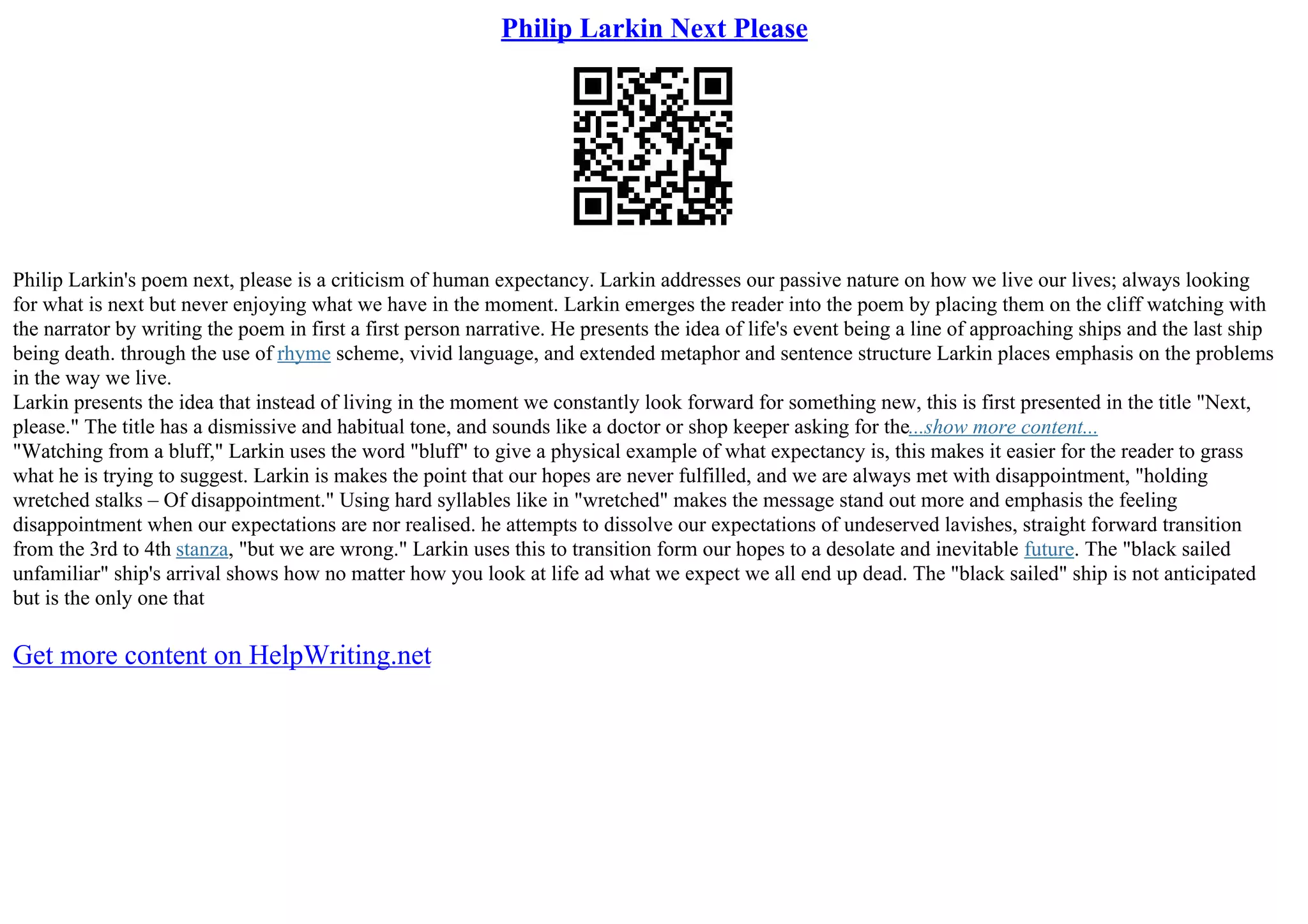 Philip Larkin Next Please | PDF