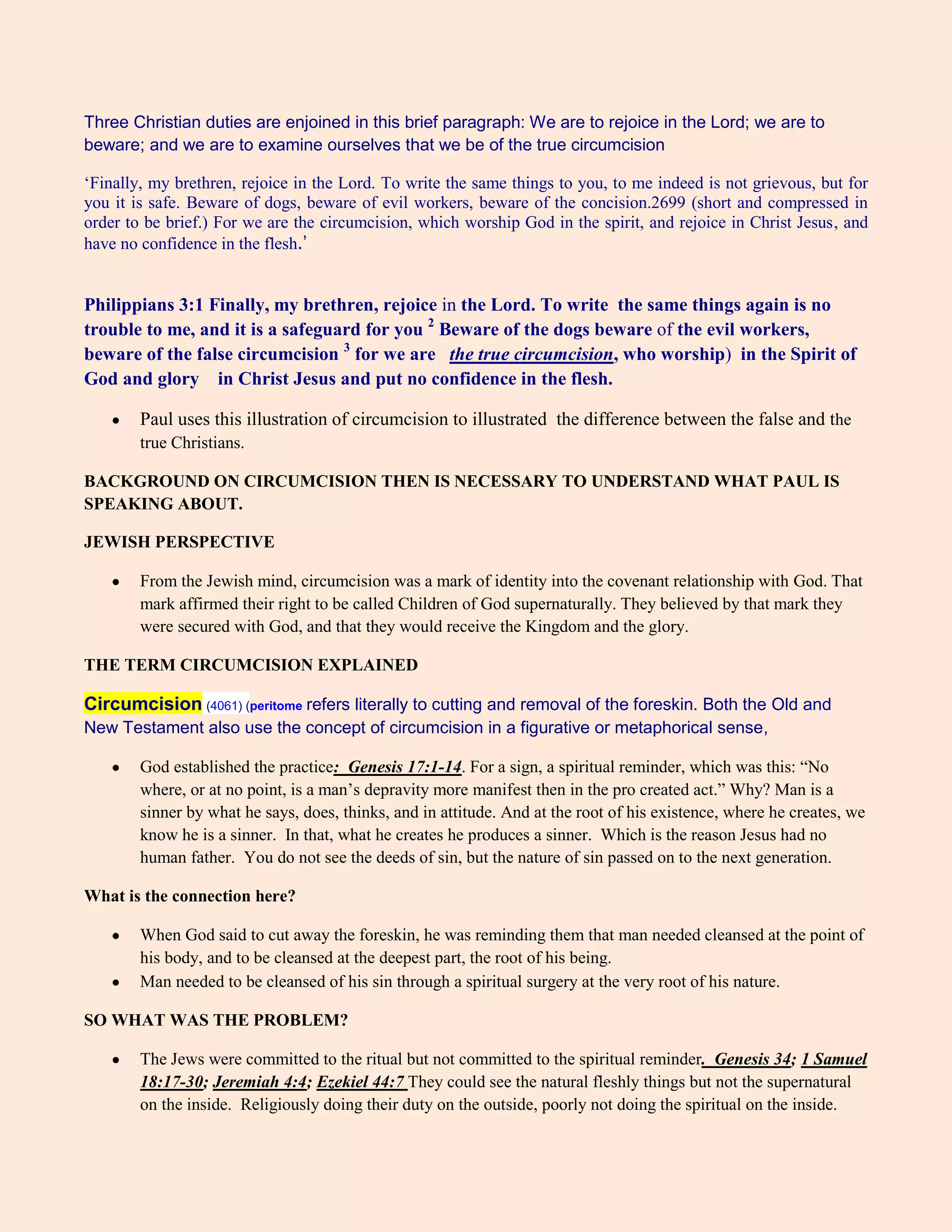 Philippians 3 1 to 3 outline 07 11 10 | PDF