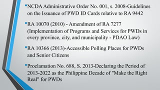 PHILIPPINE-LAWS-FOR-PWDs.pptx (1).pdfhsshhhh | PDF