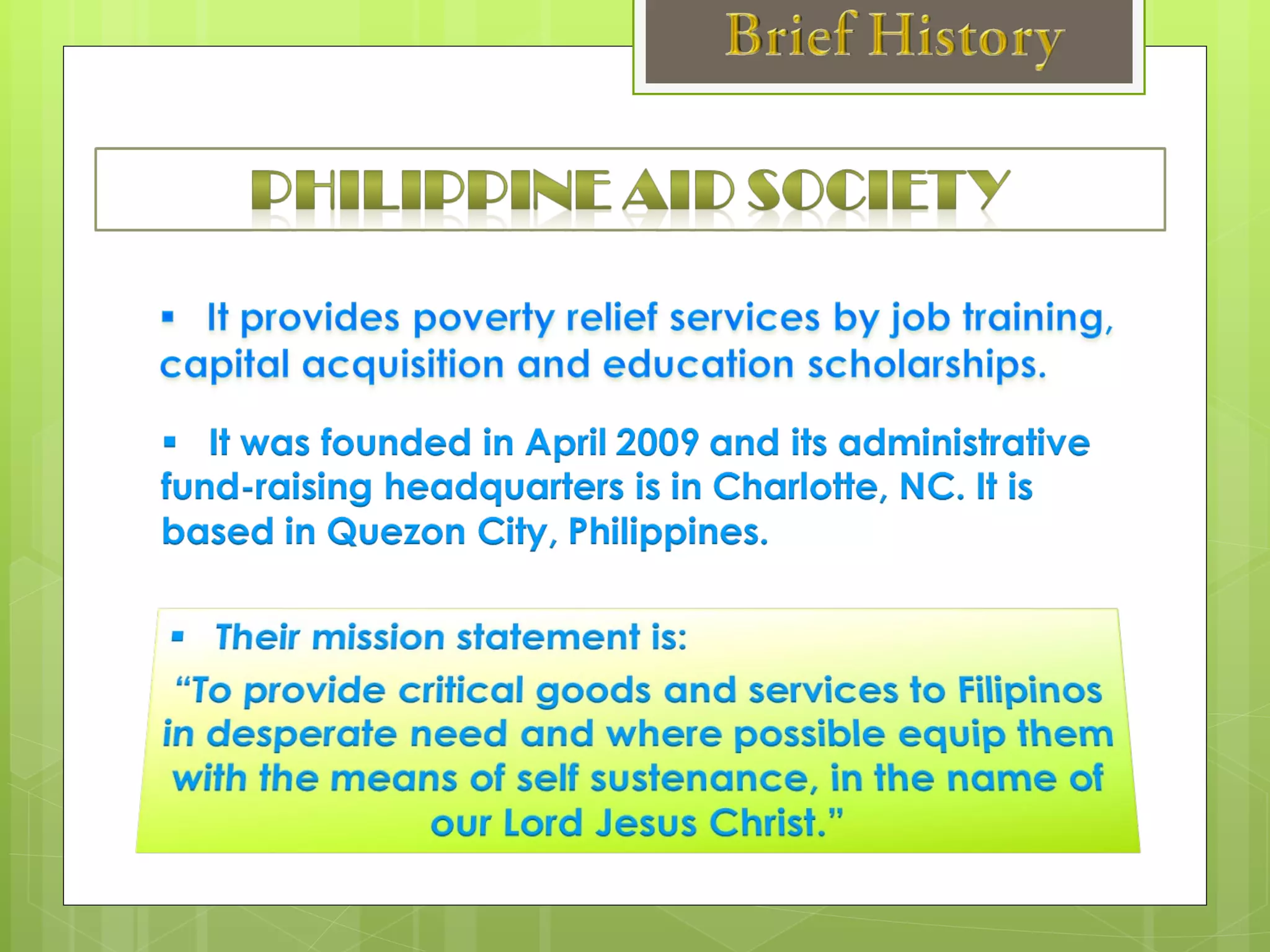 Philippine Aid Society | PPT