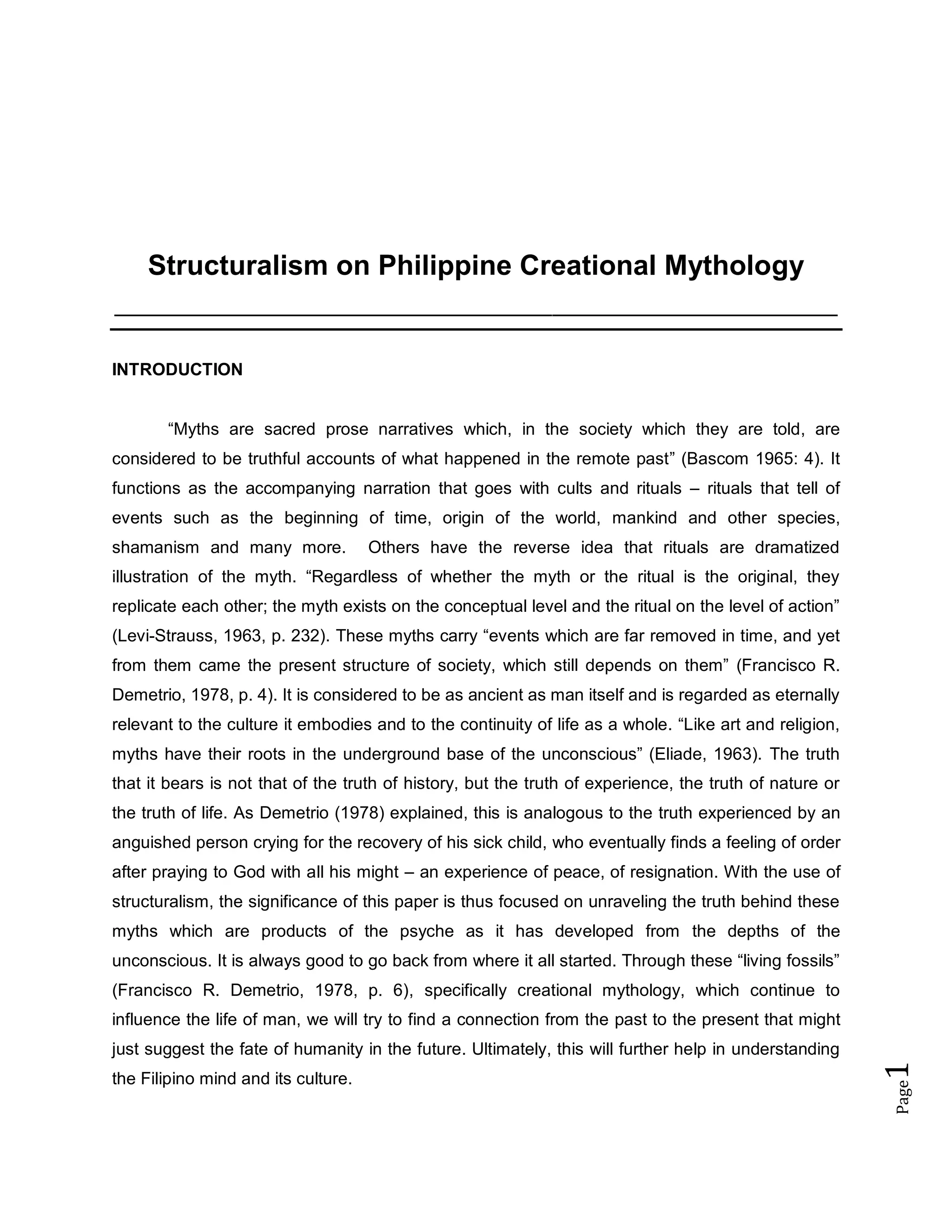 Philippine creational mythology, structural anthropology 1 | PDF
