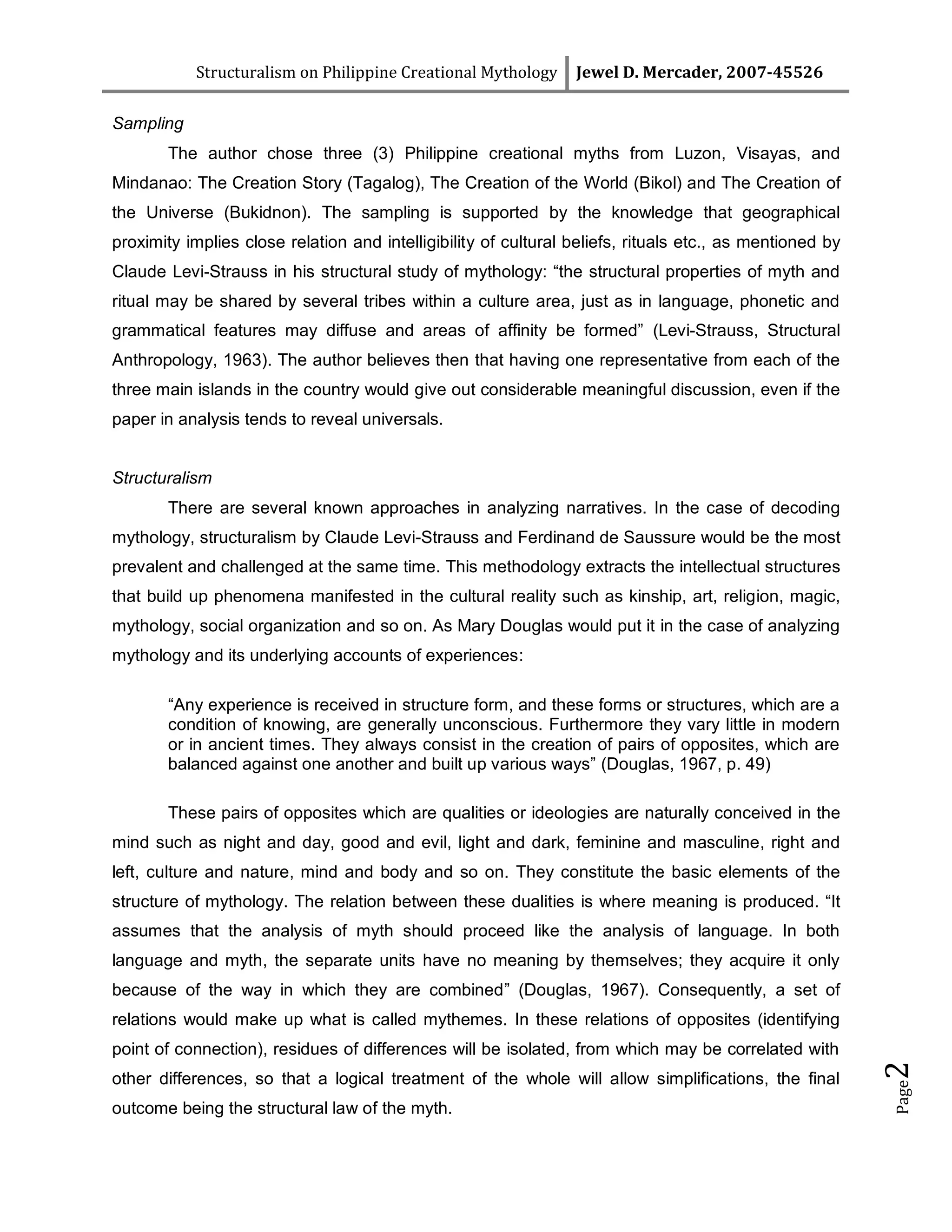 Philippine creational mythology, structural anthropology 1 | PDF