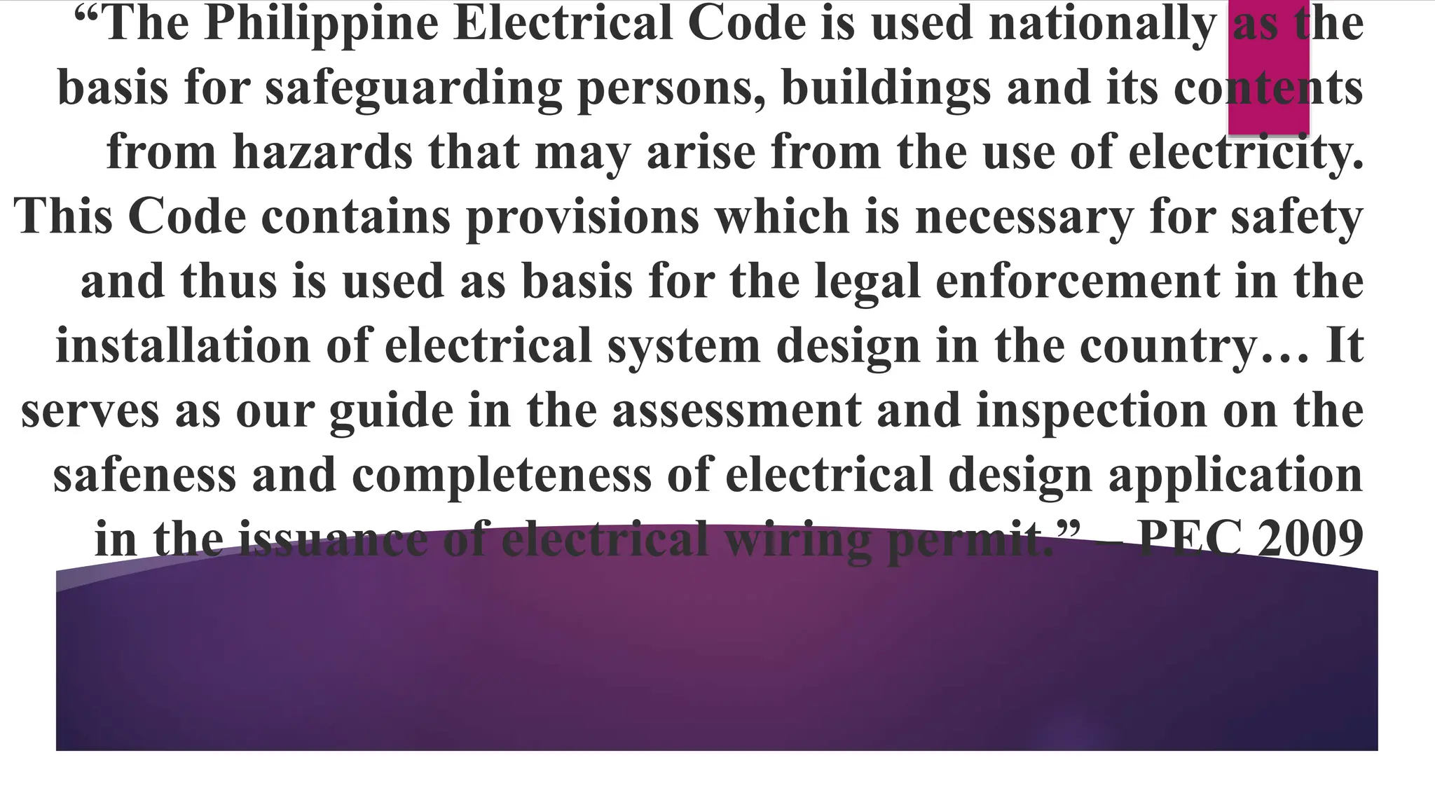 a presenattion of PHILIPPINE ELECTRICAL CODE.pptx