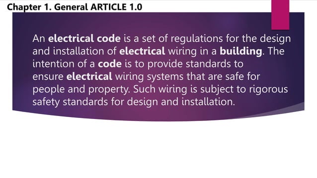 a presenattion of PHILIPPINE ELECTRICAL CODE.pptx | Indoor ...