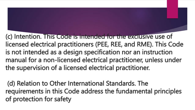 a presenattion of PHILIPPINE ELECTRICAL CODE.pptx | Indoor ...