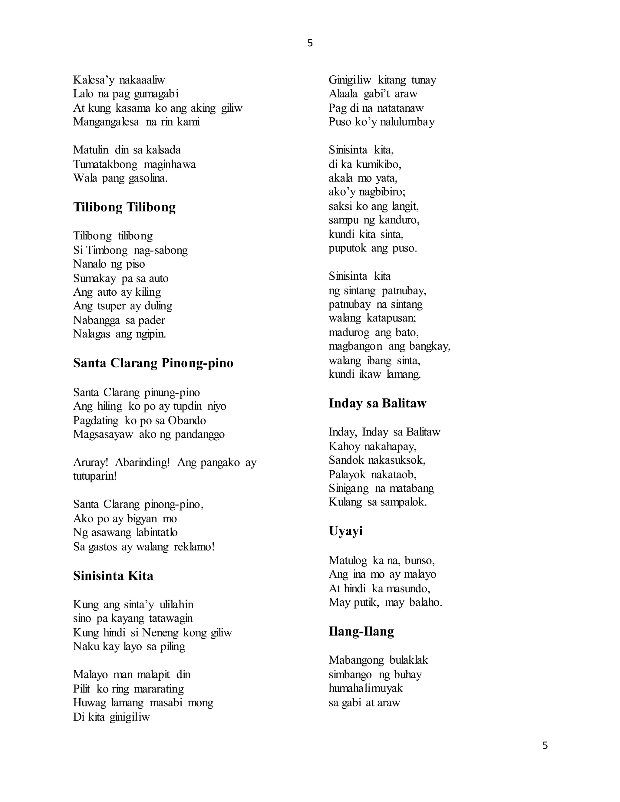 Philippine folk songs | DOCX