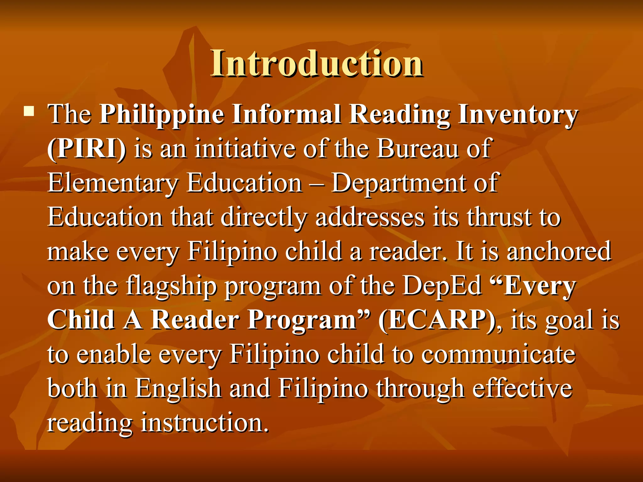 Philippine Informal Reading Inventory (Phil Iri) | PPT