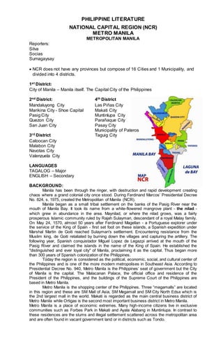 National Capital Region(NCR) - Metro Manila Philippines | DOCX