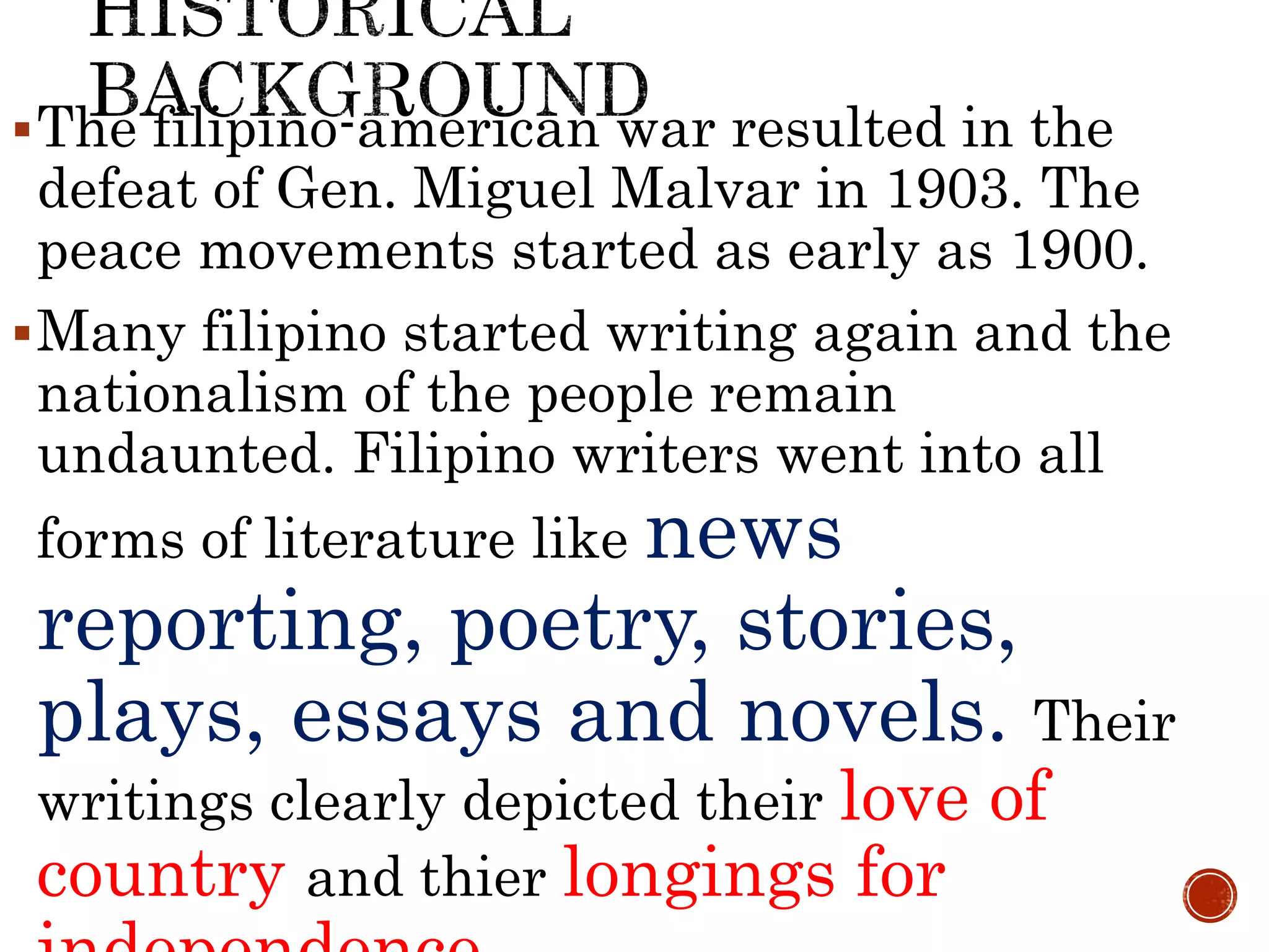 Philippine literature during american period | PPTX